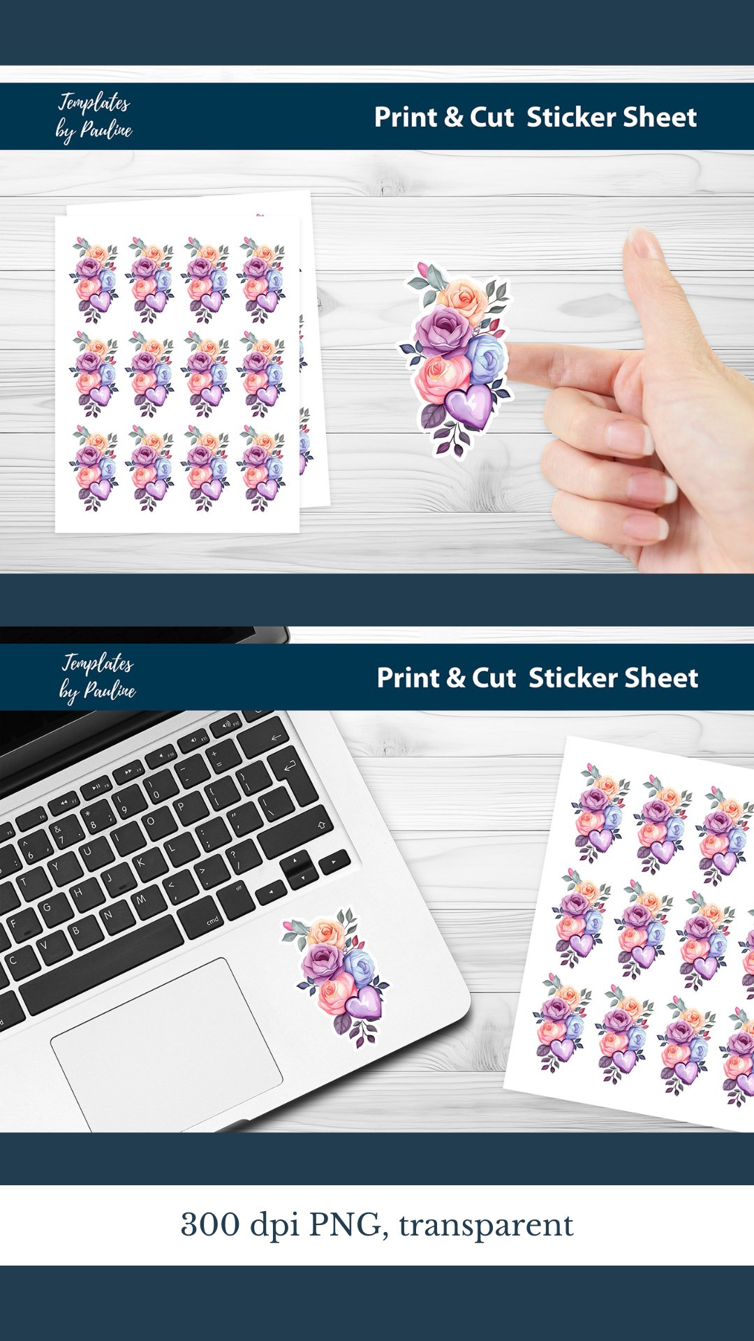 Heart Printable Sticker Sheet, Flower Print and Cut Sticker