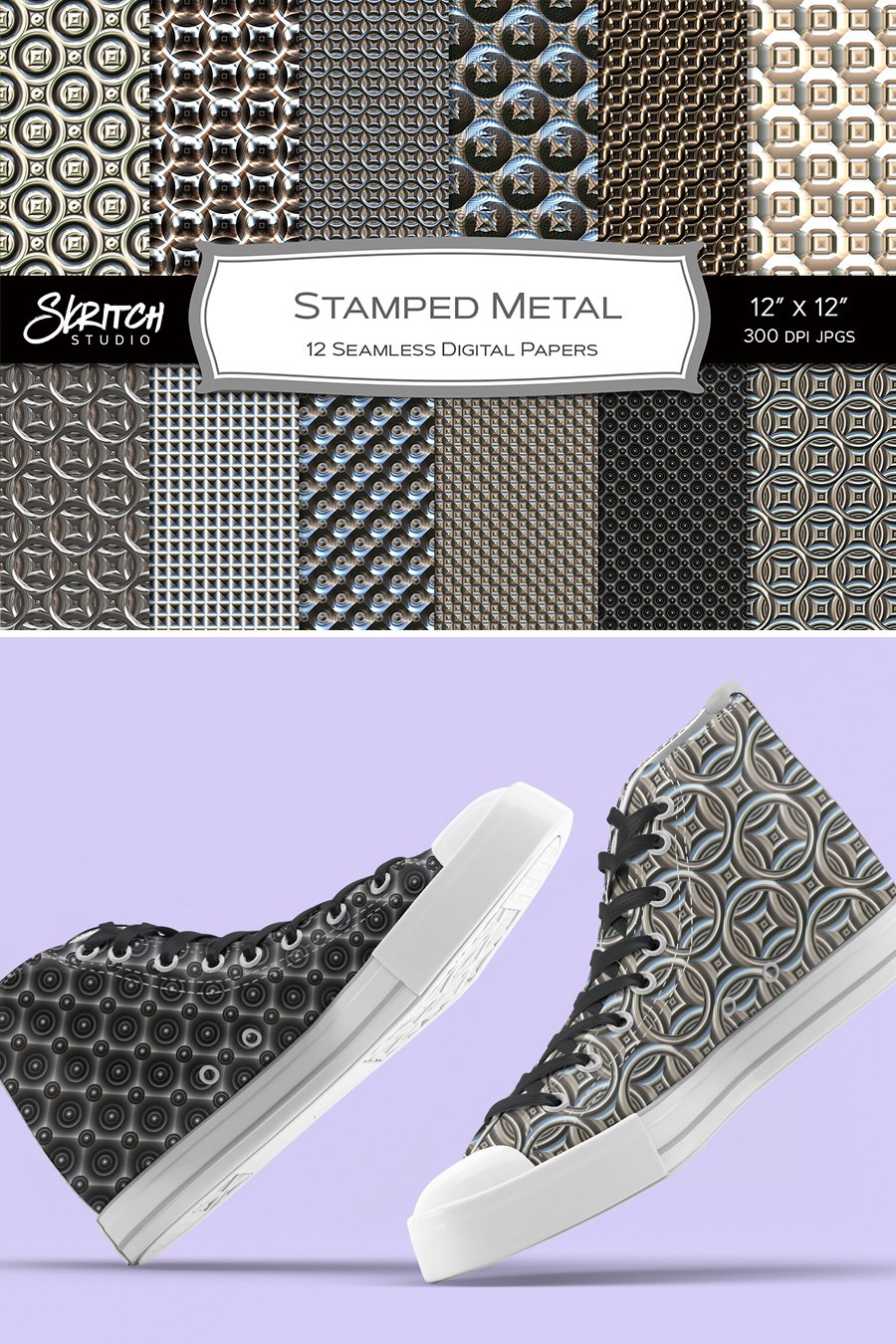 Stamped Metal - 12 Industrial Metallic Seamless Patterns