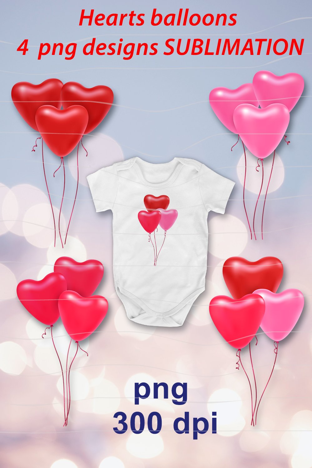 Heart balloons png, love heart sublimation Valentine clipart