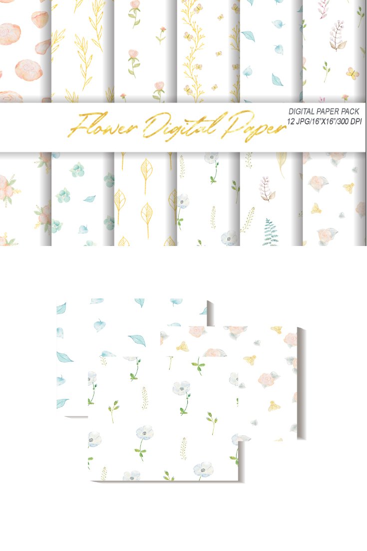 Flower digital paper. Seamless paper. Summer digital paper.