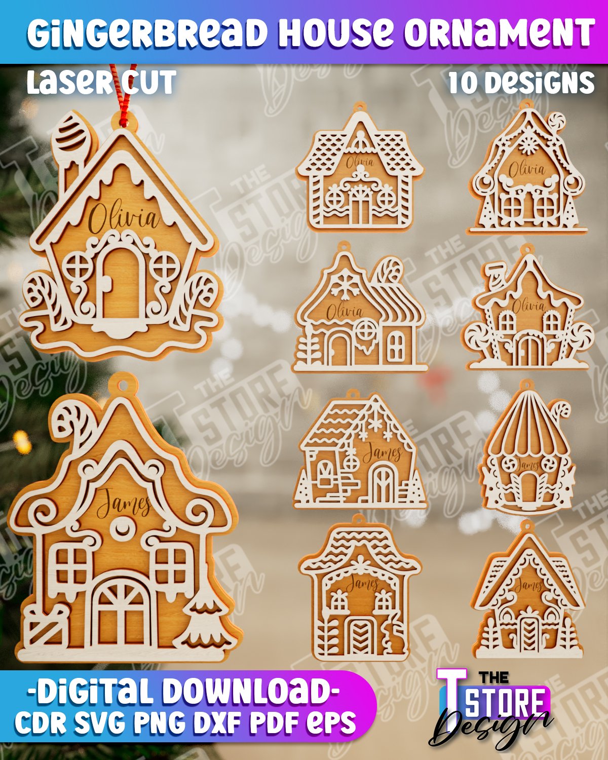 Gingerbread Houses Laser Cut Bundle |Personalized Ornaments