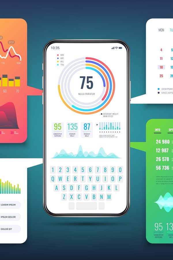 Cell phone application interface design with business infogr