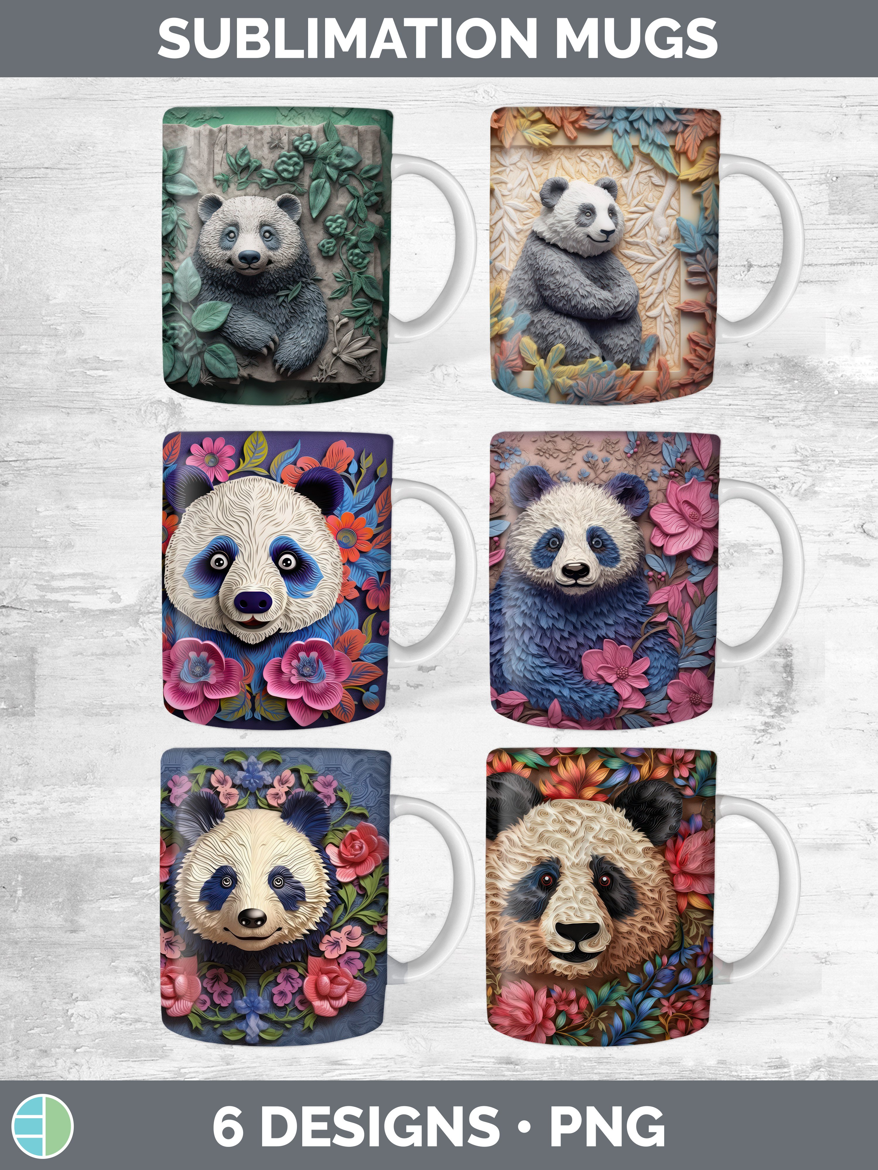 3D Panda Bear Mug Wrap | Sublimation Coffee Cup Designs Bund