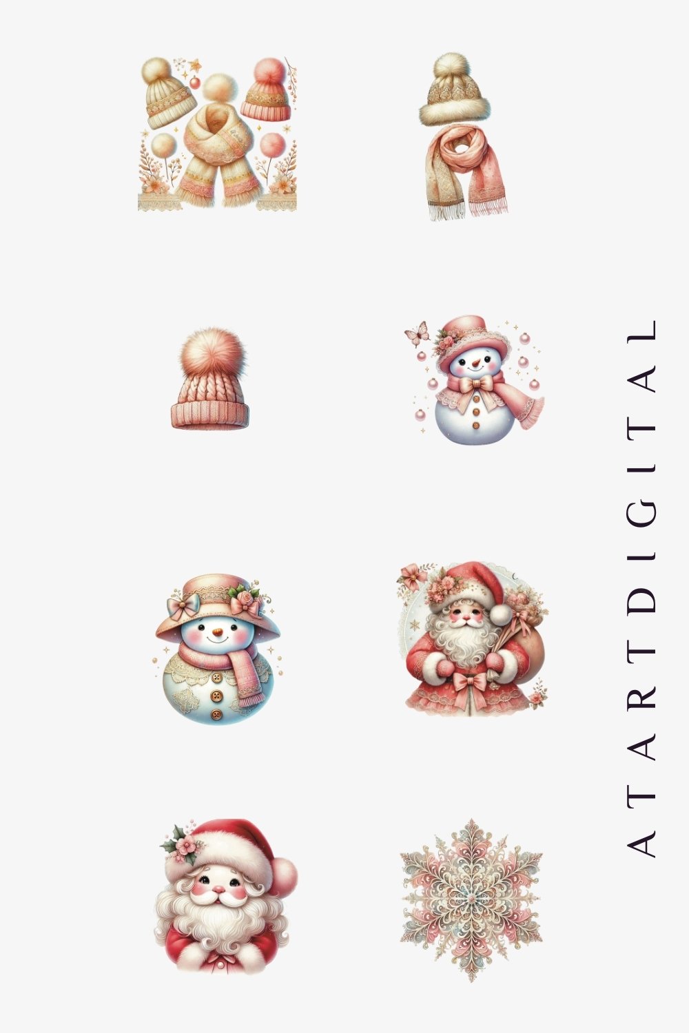 Coquette Christmas Clipart Bundle, Pink Bows, Pastel Retro