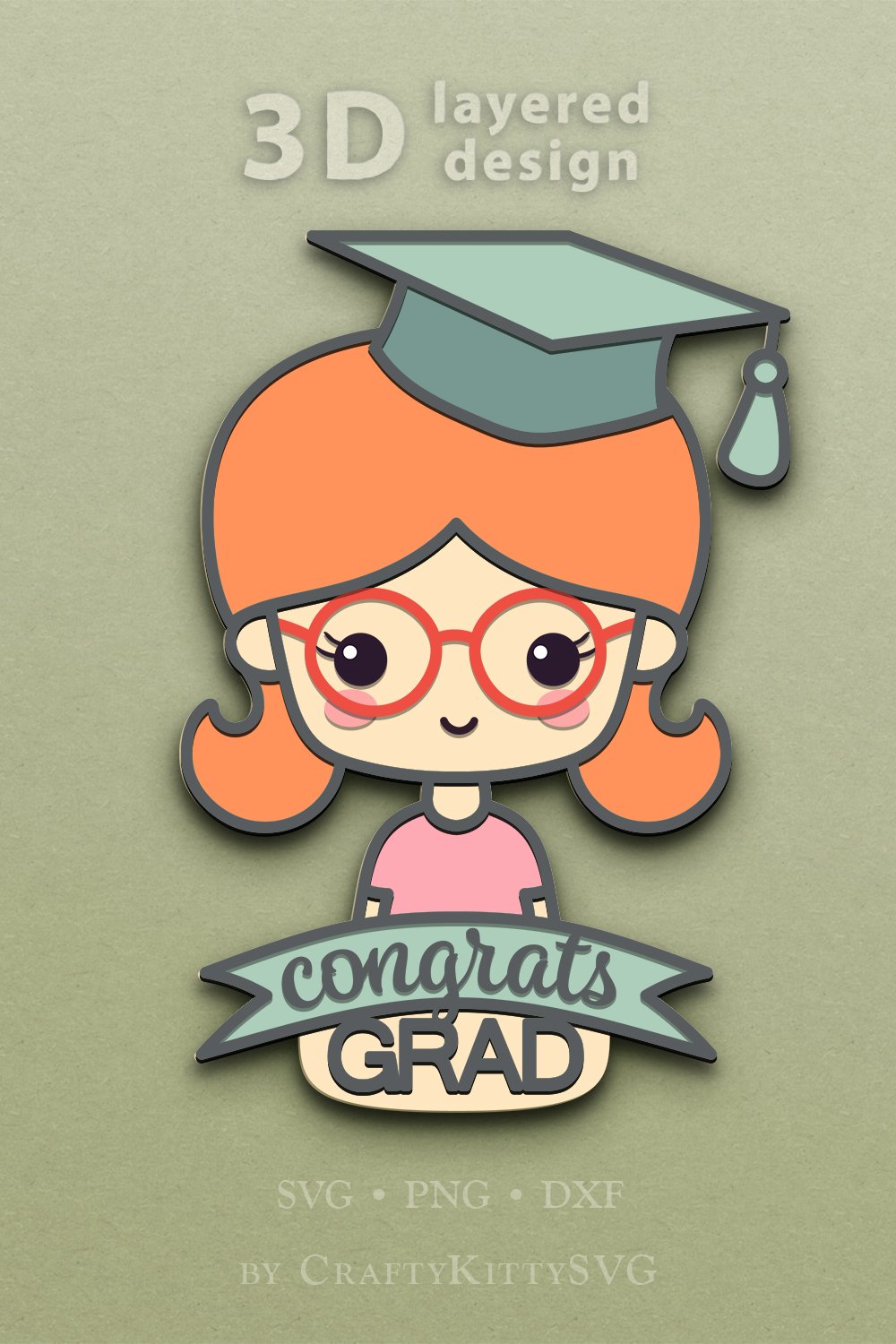 Congrats Grad SVG, 3D layered papercut, Cute Graduate Girl