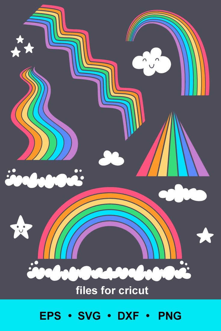 Rainbow, Cloud, Star Vector Clip Art