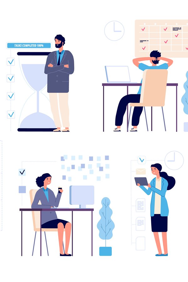 Effective time management. Man managed tasks, planning strat