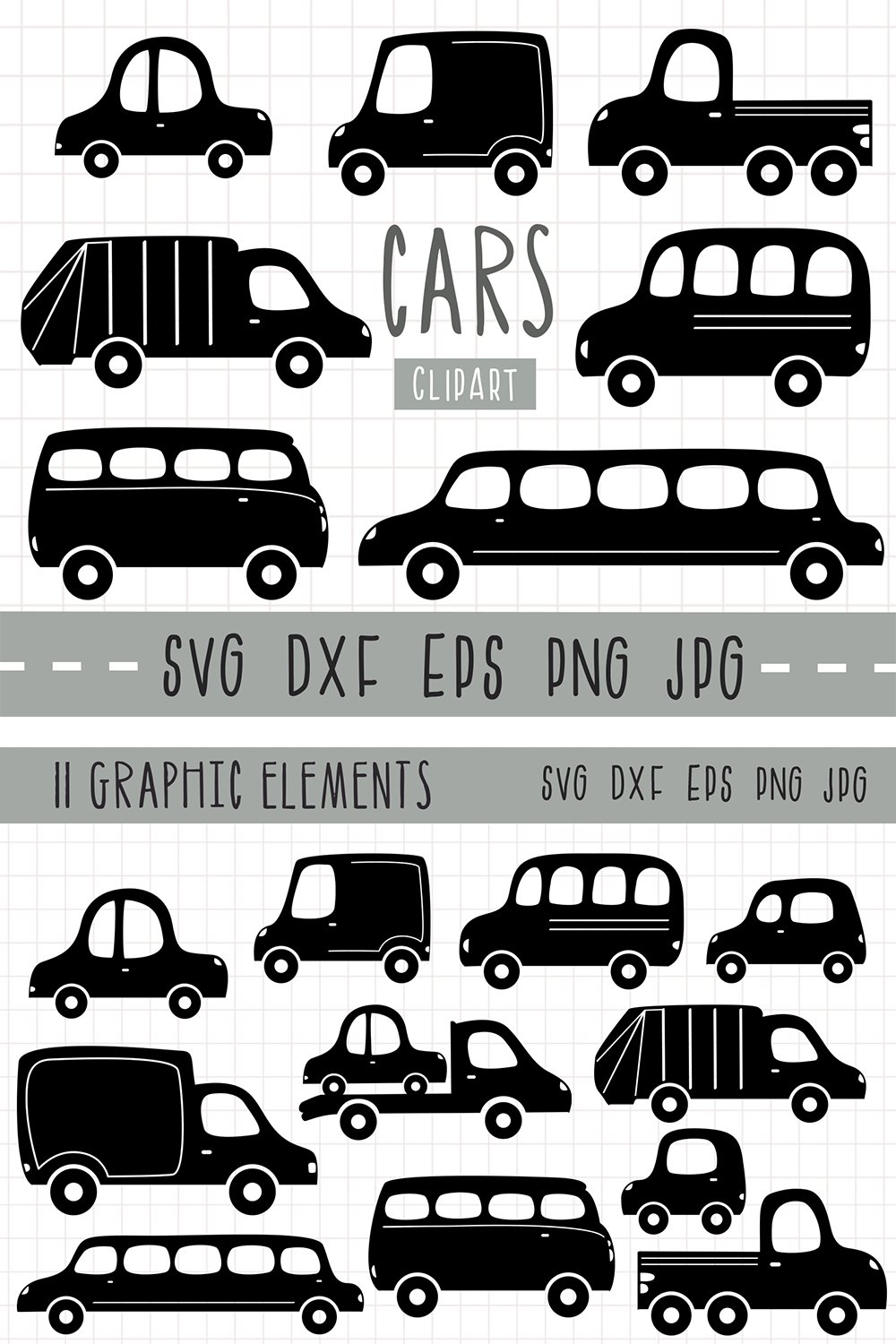 Transport Clipart Set, Car Clip Art, Vehicles Svg, Black
