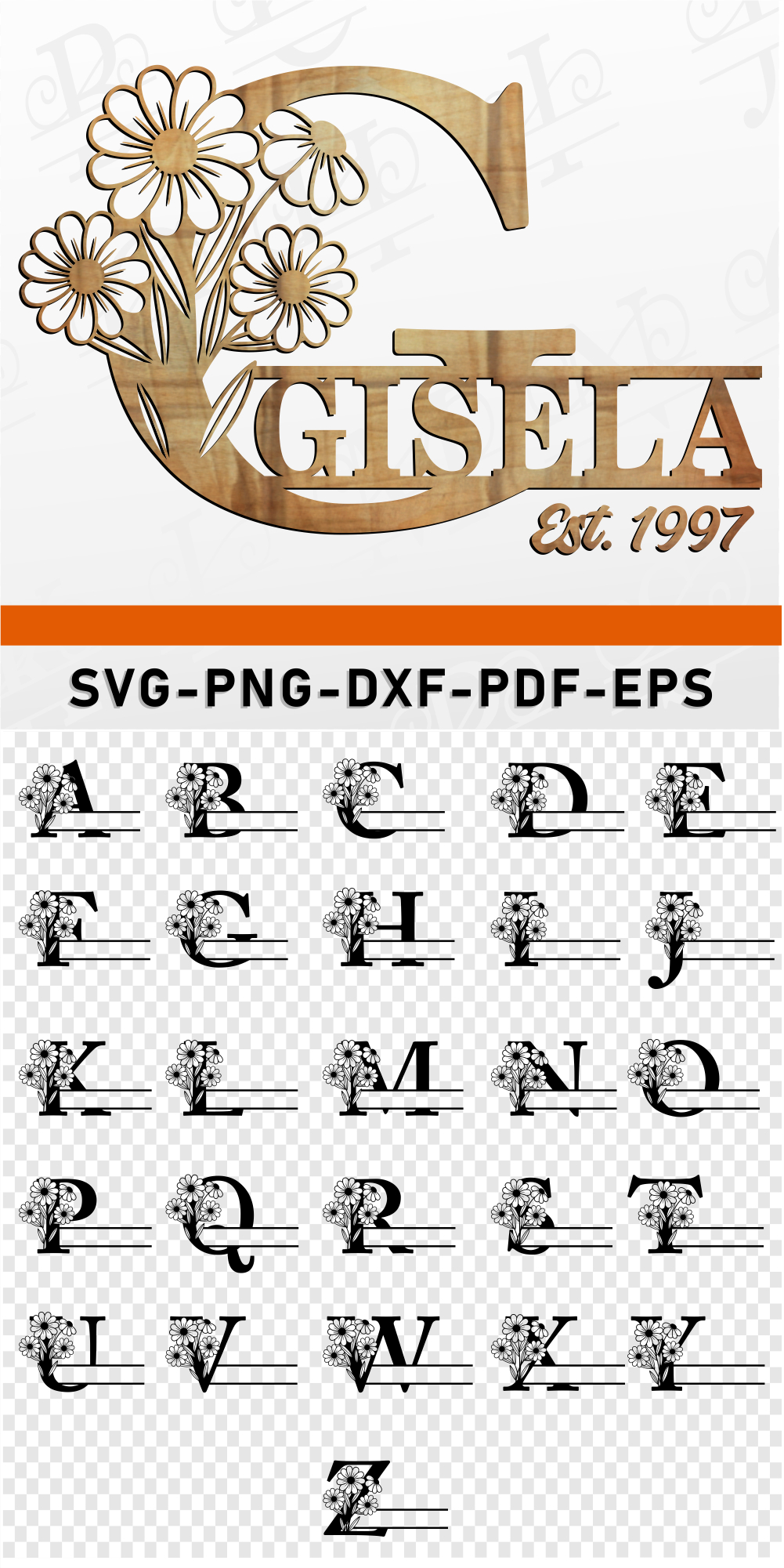Daisy Flower Monogram Split Letters SVG Laser Cut File