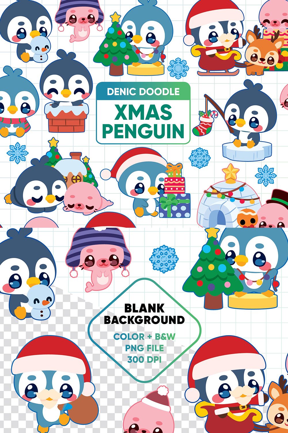 Cute Christmas Penguin Clipart - Adorable Holiday Illustrat