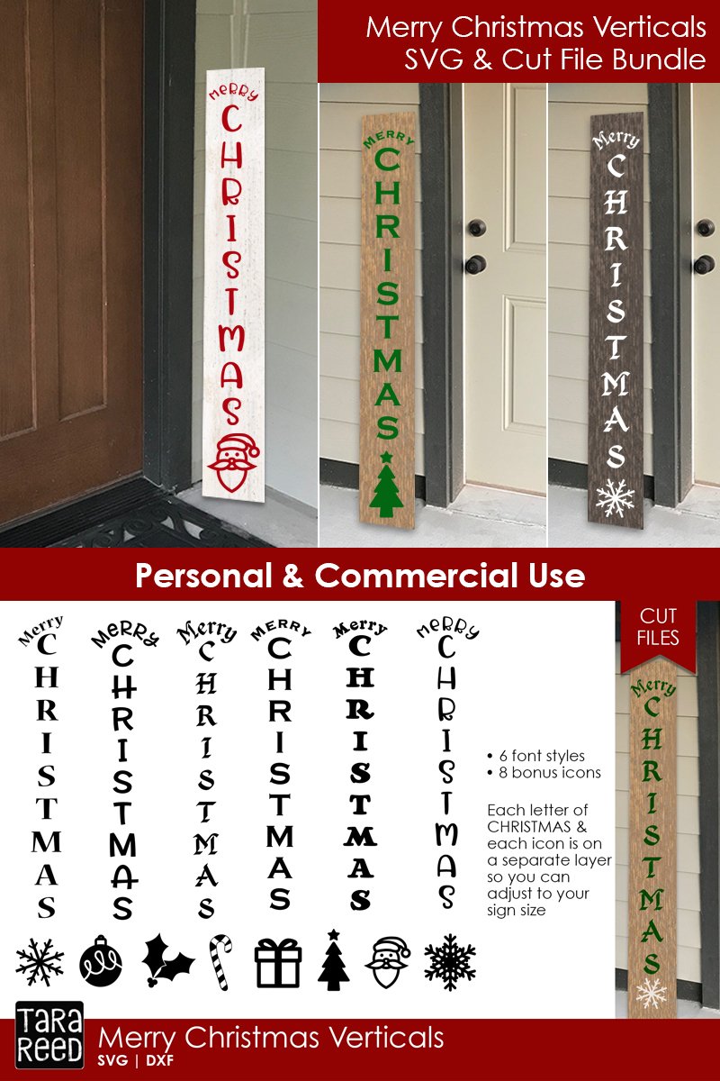 Merry Christmas Vertical Sign - Christmas SVG & DXF Files