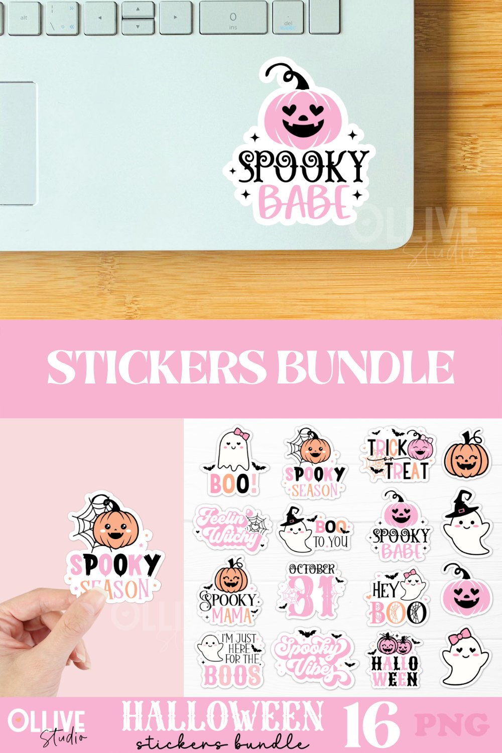 Pink Halloween Stickers PNG Bundle