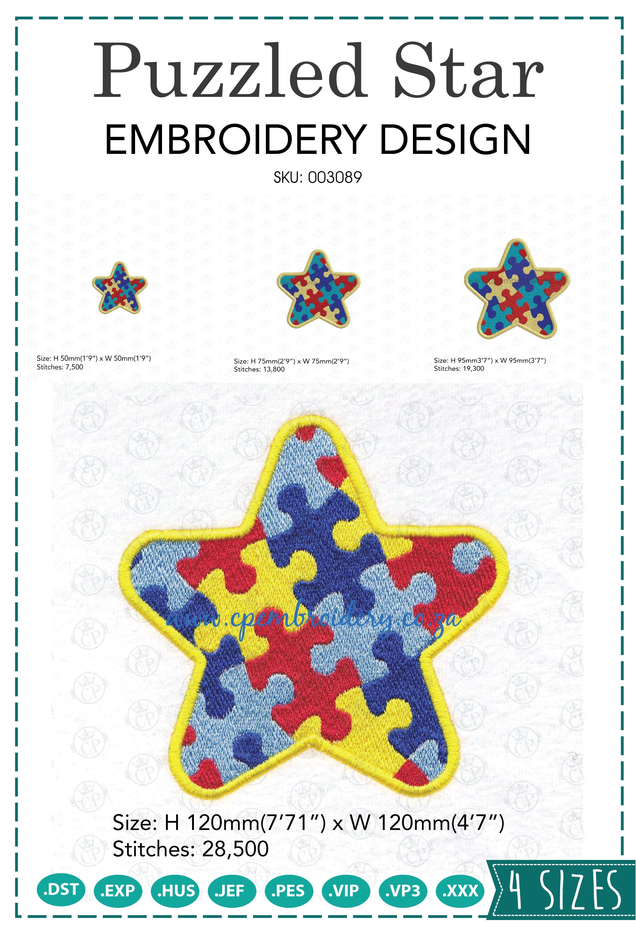 Puzzled Support Star Embroidery Design