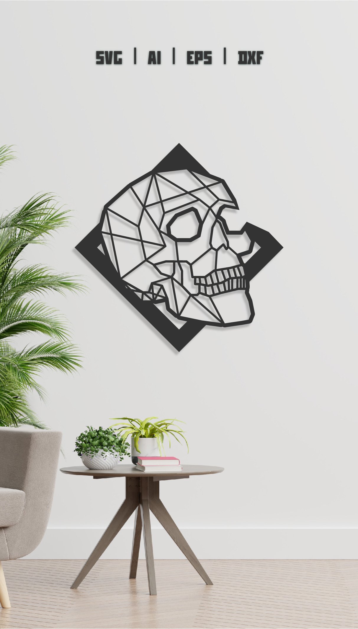 SVG Polygonal Skull Frame Art - Wall Decor Interior Design