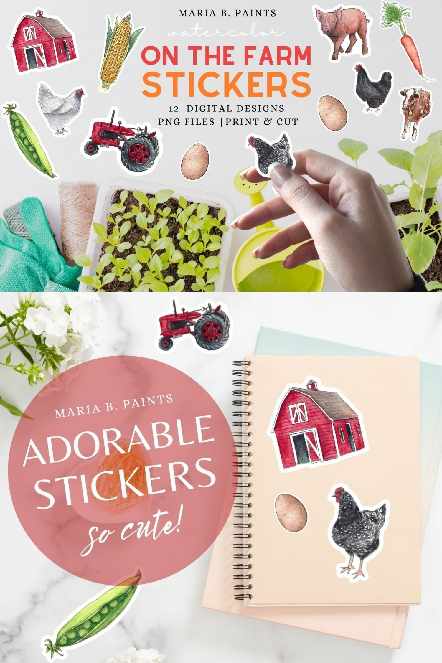Farm Themed Stickers Printable Country Sticker Print & Cut
