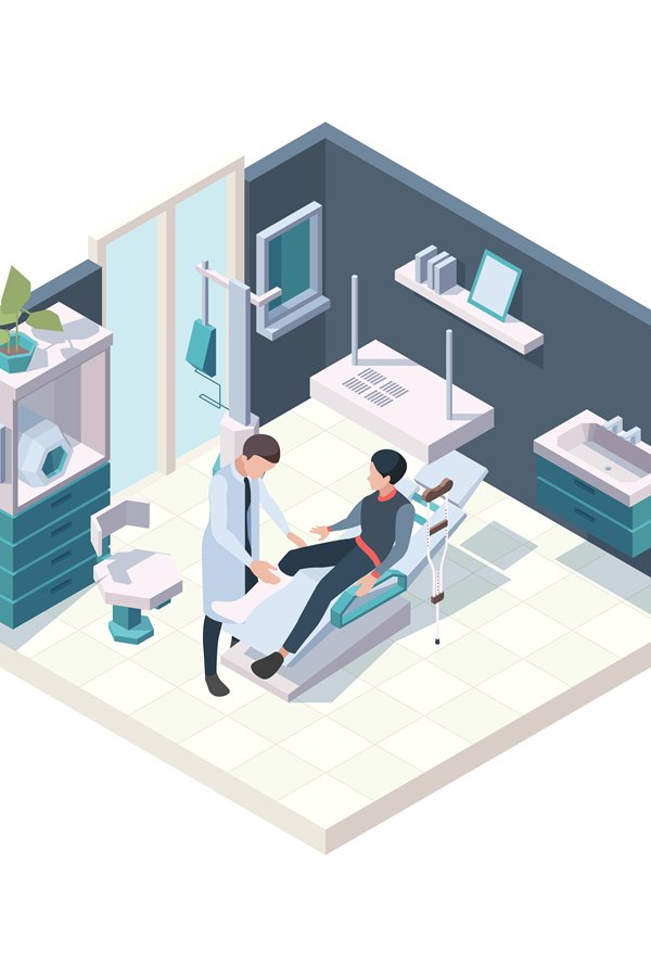 Patient in hospital. Emergency first injury room health adul