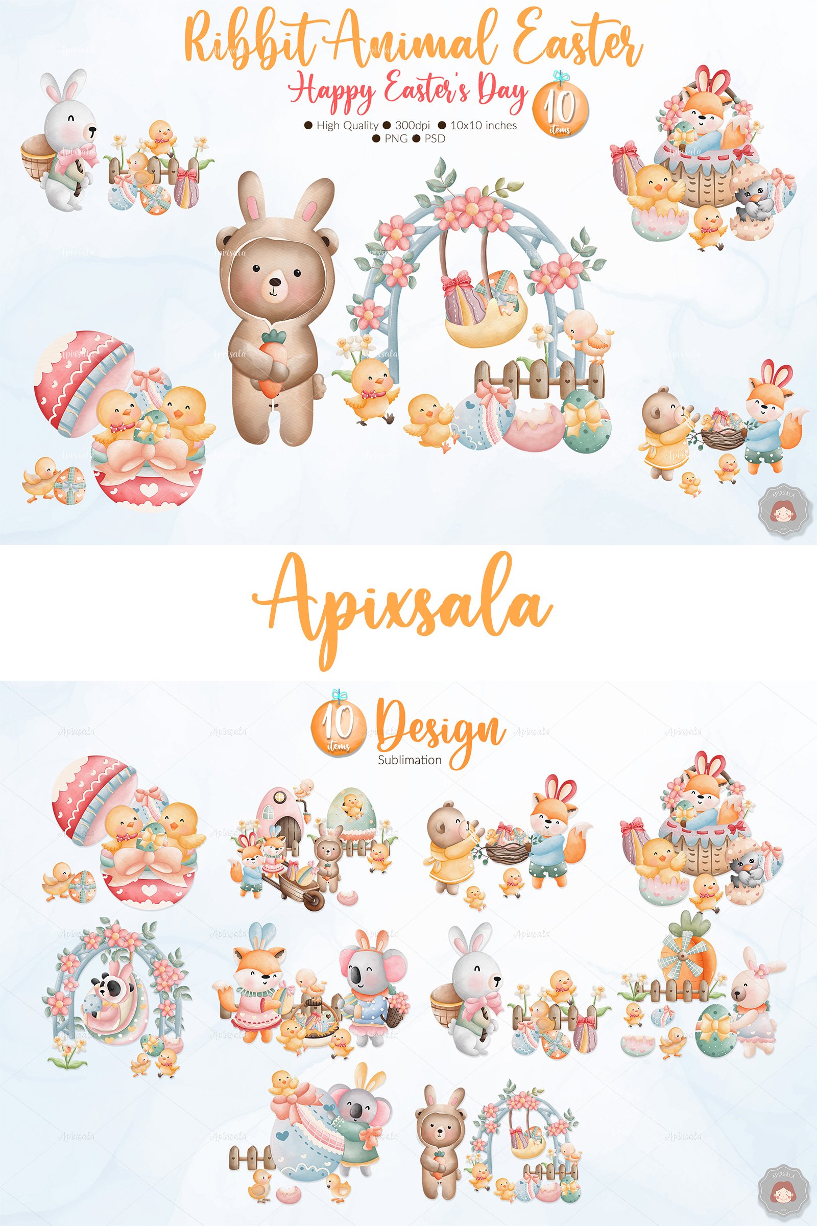 Easter Rabbit Animal in Flower Garden Clipart (2498509)