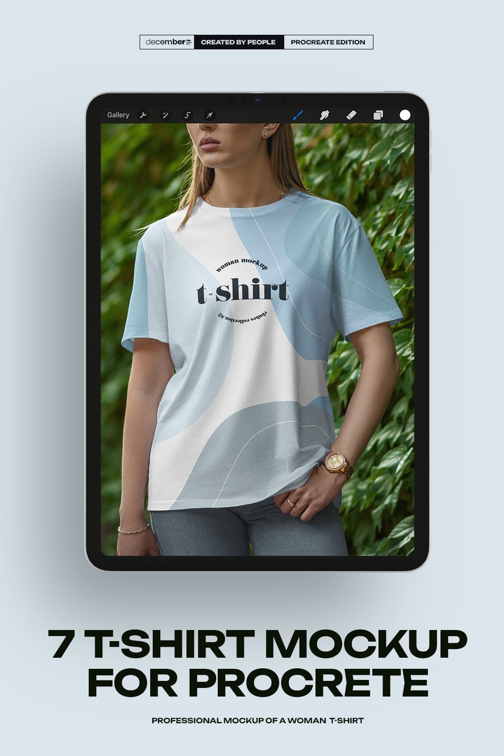 7 Mockups T-Shirt on a Girl Walking for Procreate