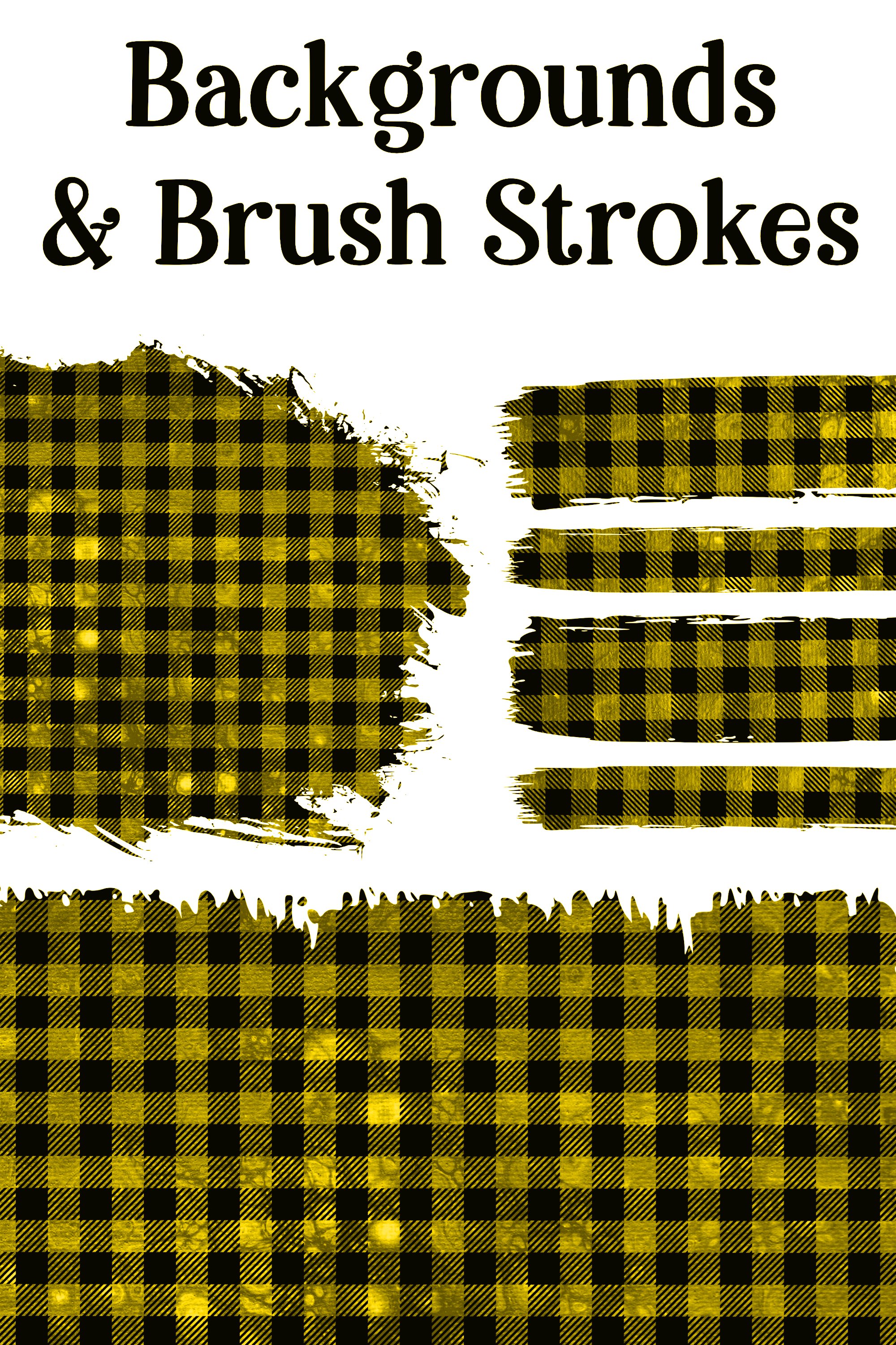 Distressed Yellow Buffalo Plaid Backgrounds and Brush Stroke