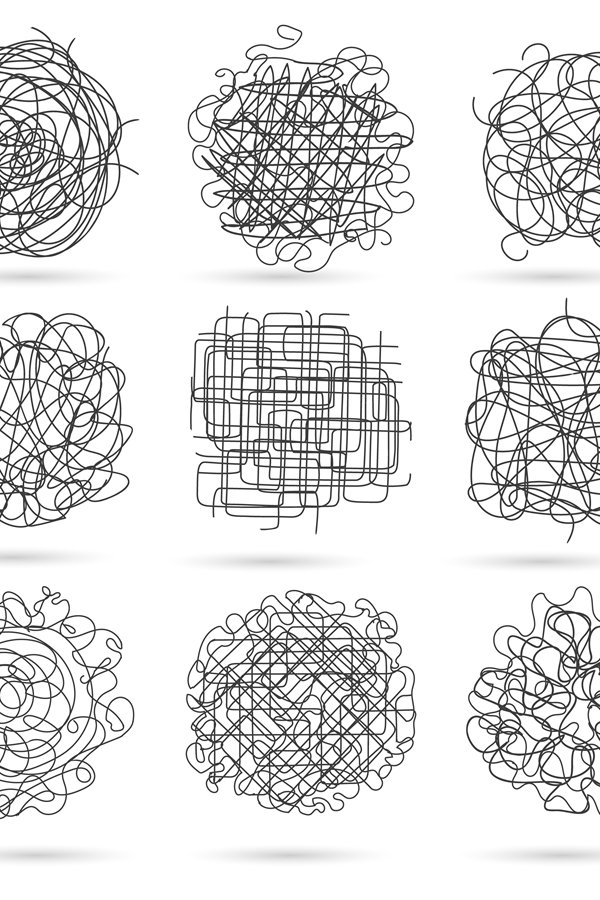 Tangle line scribbles set