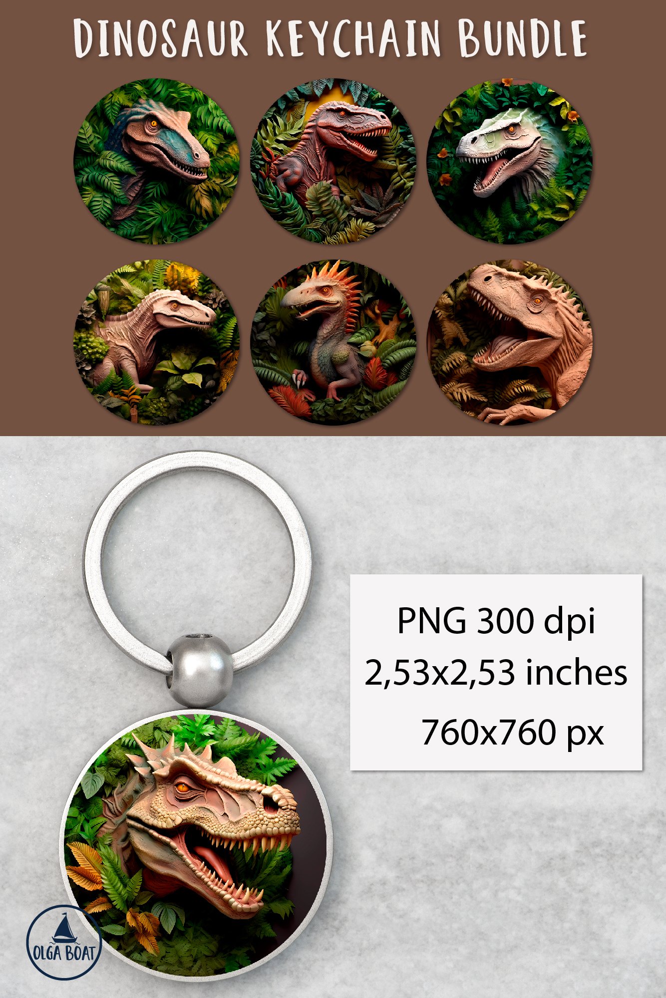Trex dinosaur keychain | 3d Sublimation keychain bundle