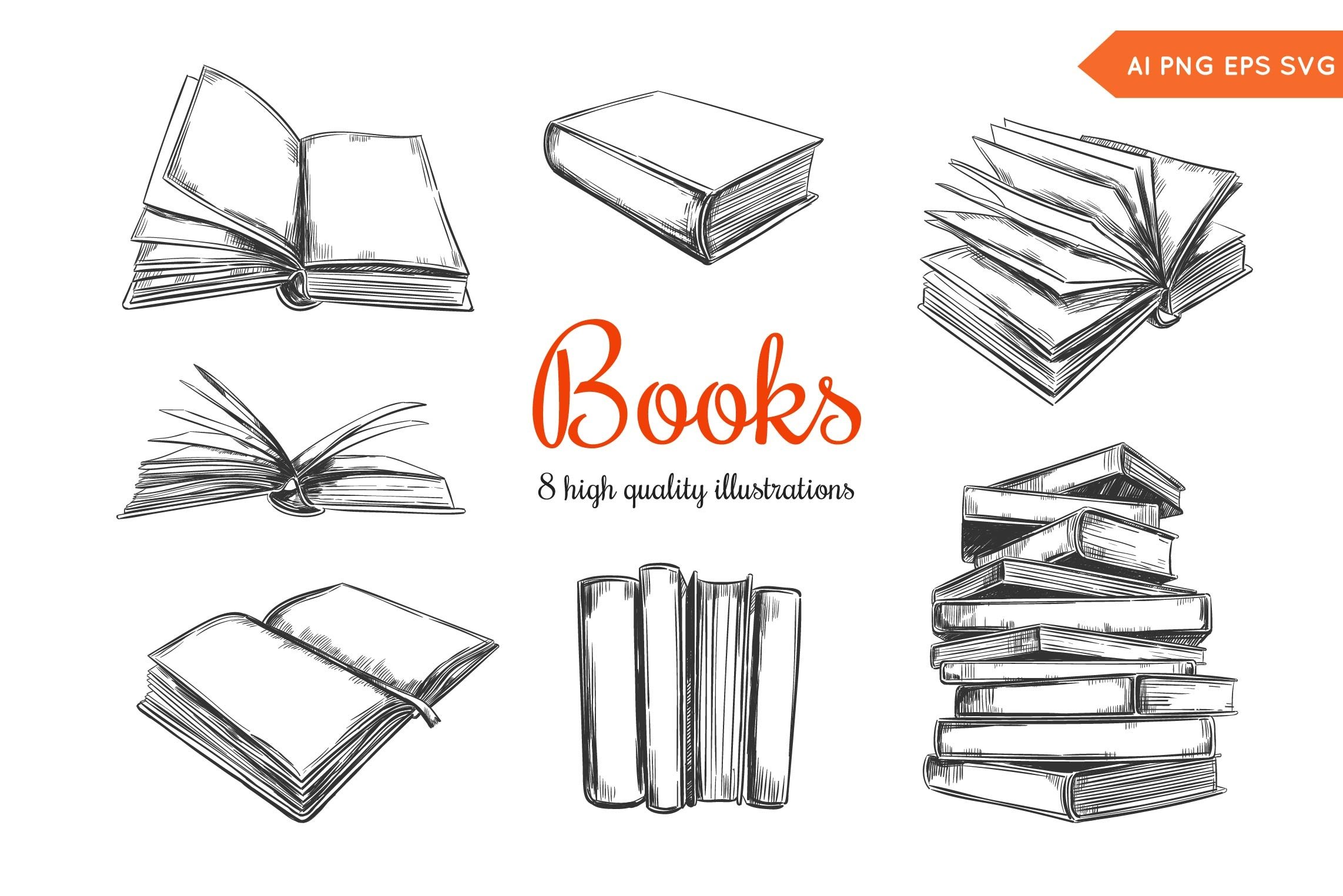 Books hand drawn illustrations. Reading, Library