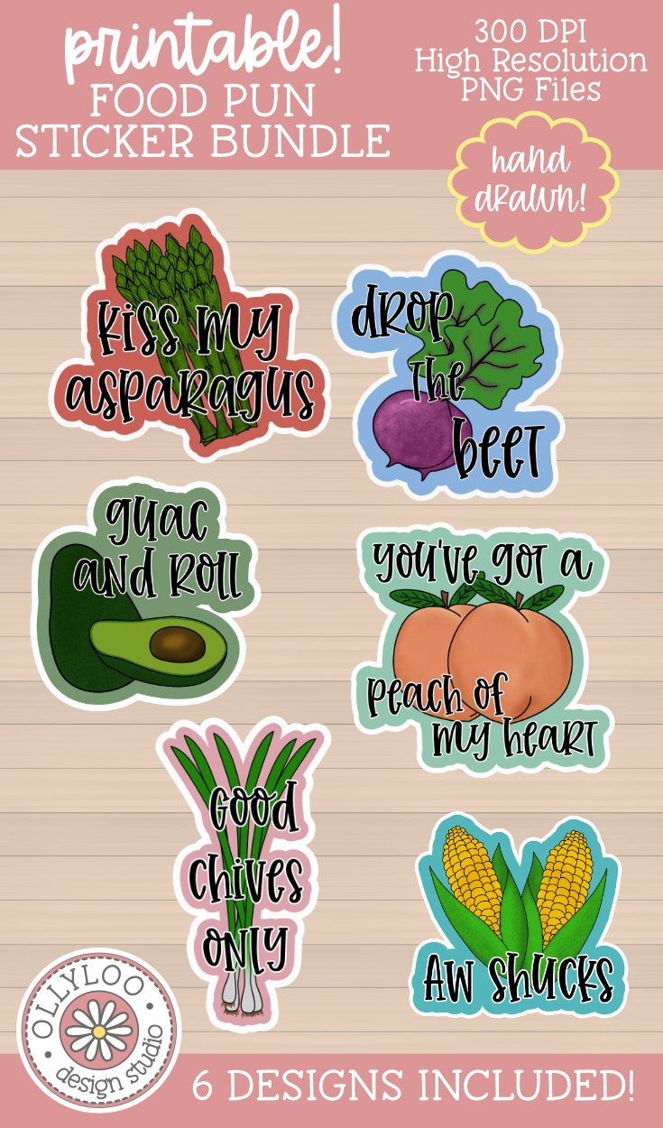 Food Pun Sticker Bundle #4 | Funny Pun Stickers Bundle