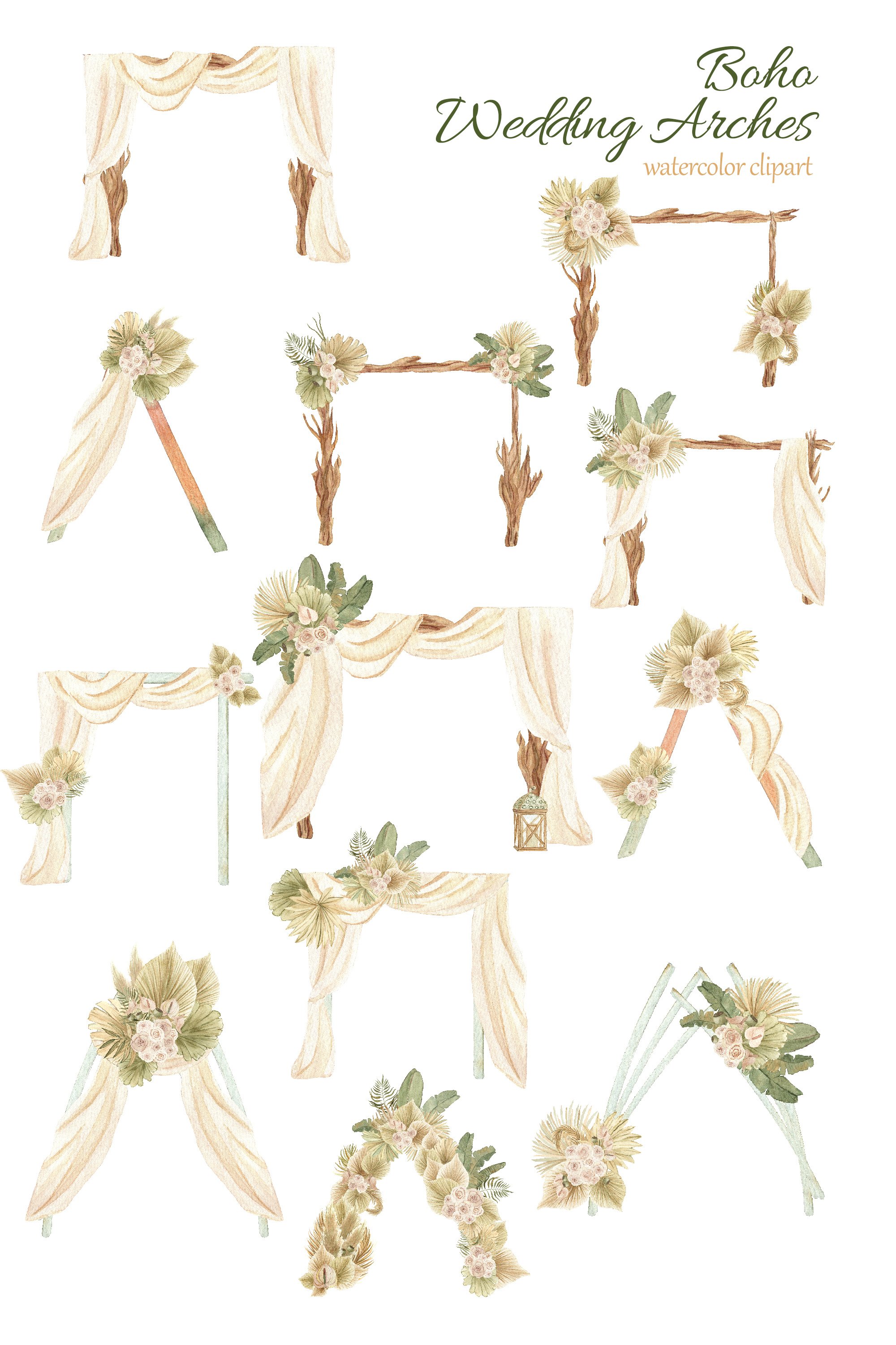 Watercolor Boho Wedding Arch Clipart