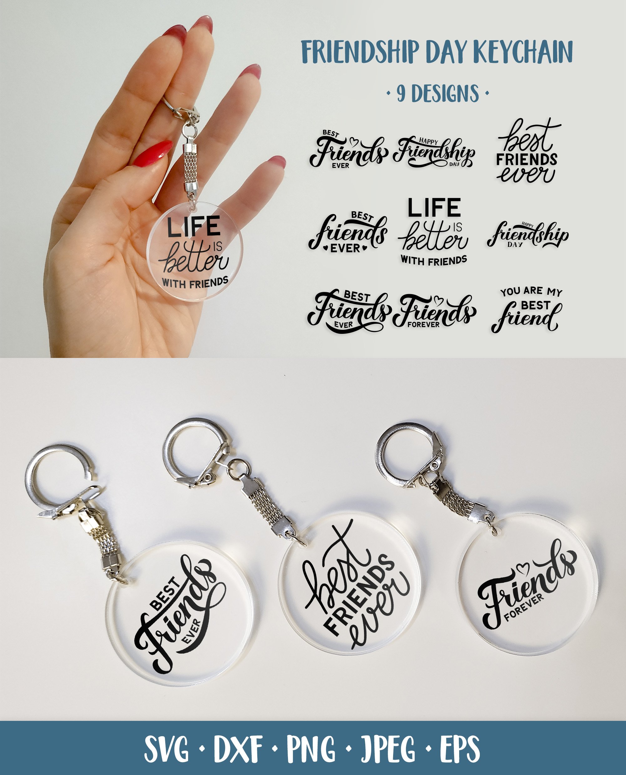 Friendship Day Quotes keychain bundle SVG. Friends keychain