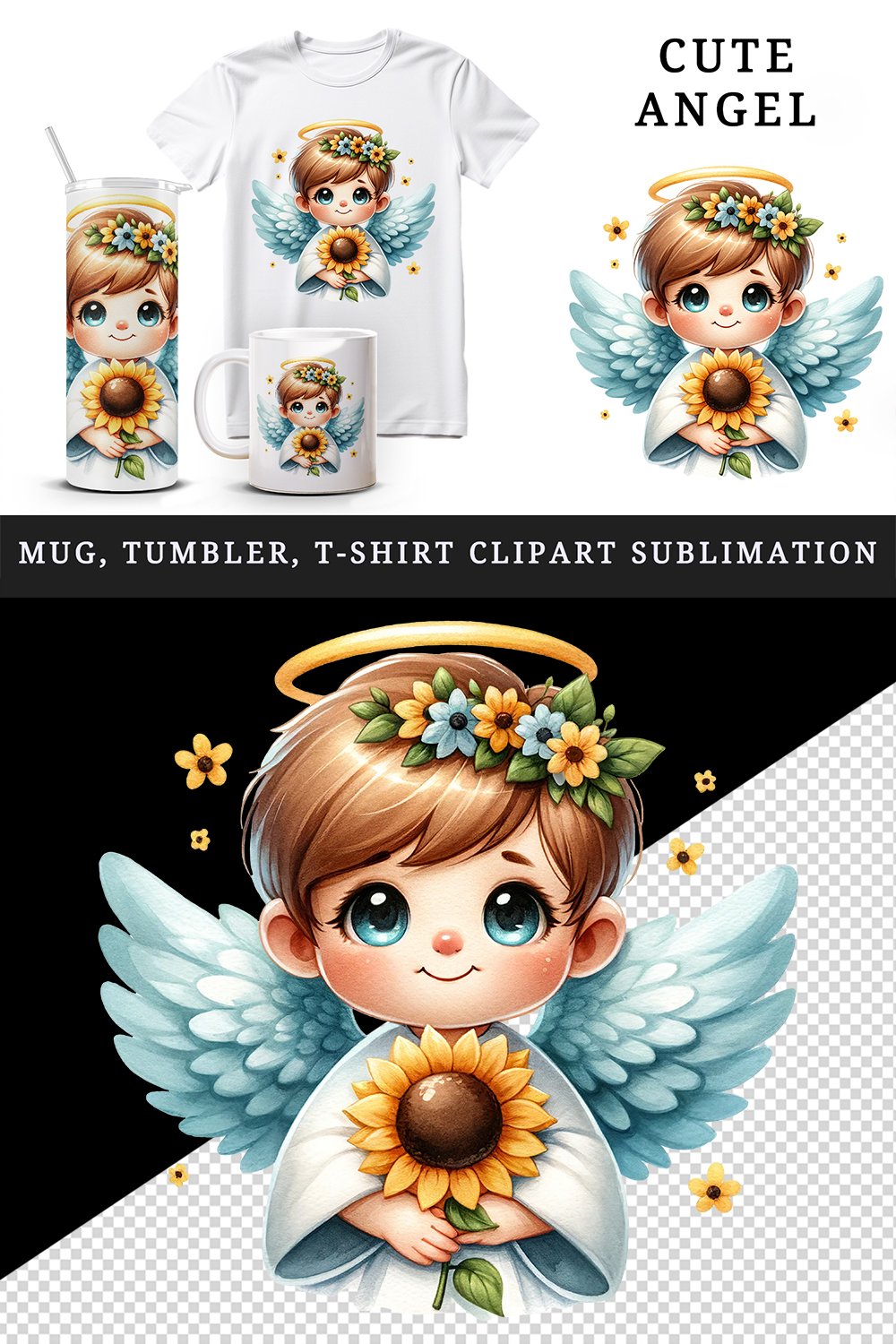 Cute angel tumbler mug wrap clipart sublimation design png