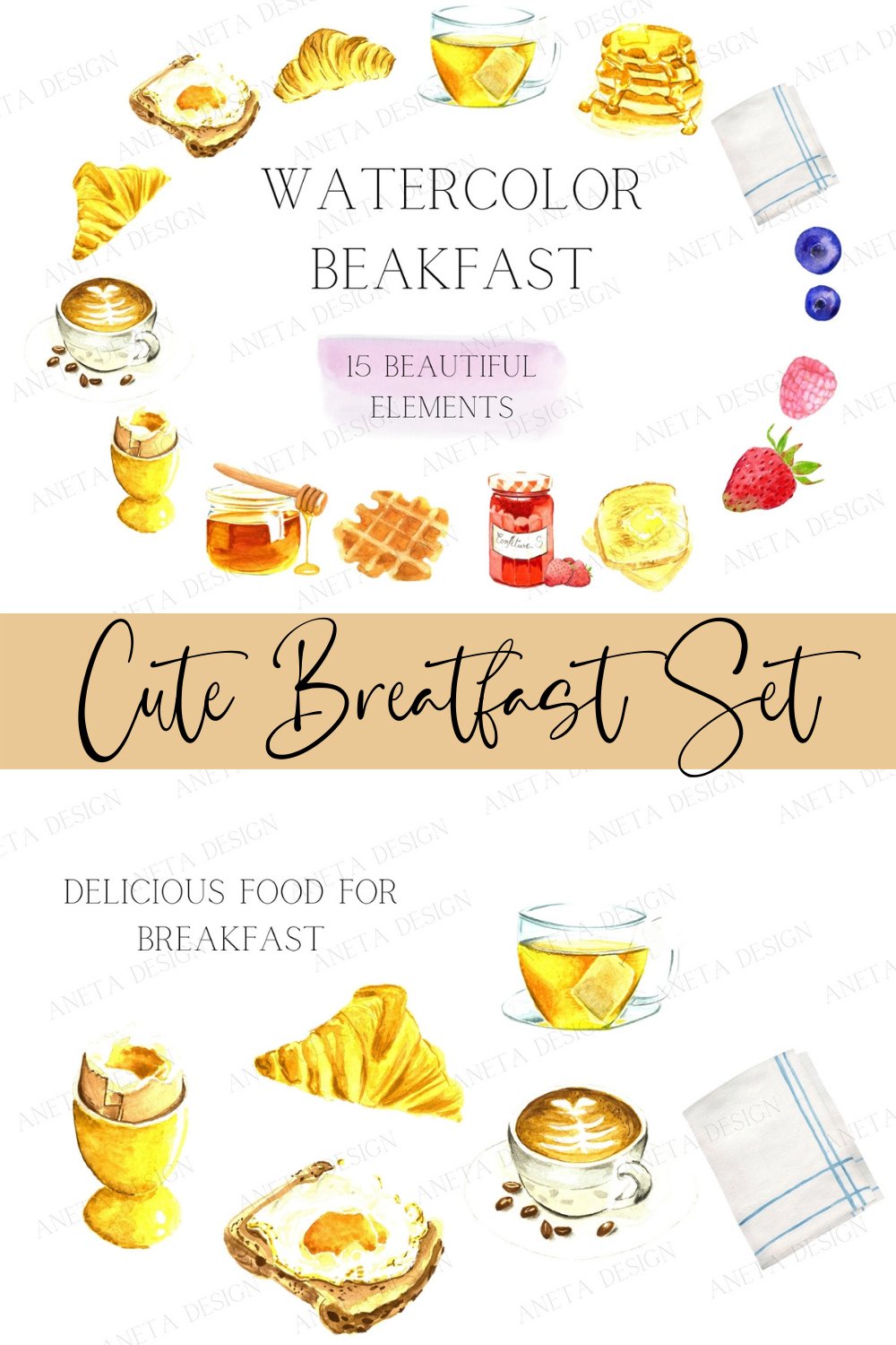 Watercolor breakfast clipart, Pancake clipart