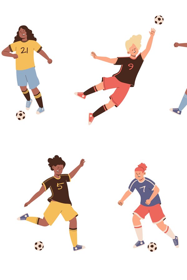 Soccer players. Dynamic football athletes poses jumping runn
