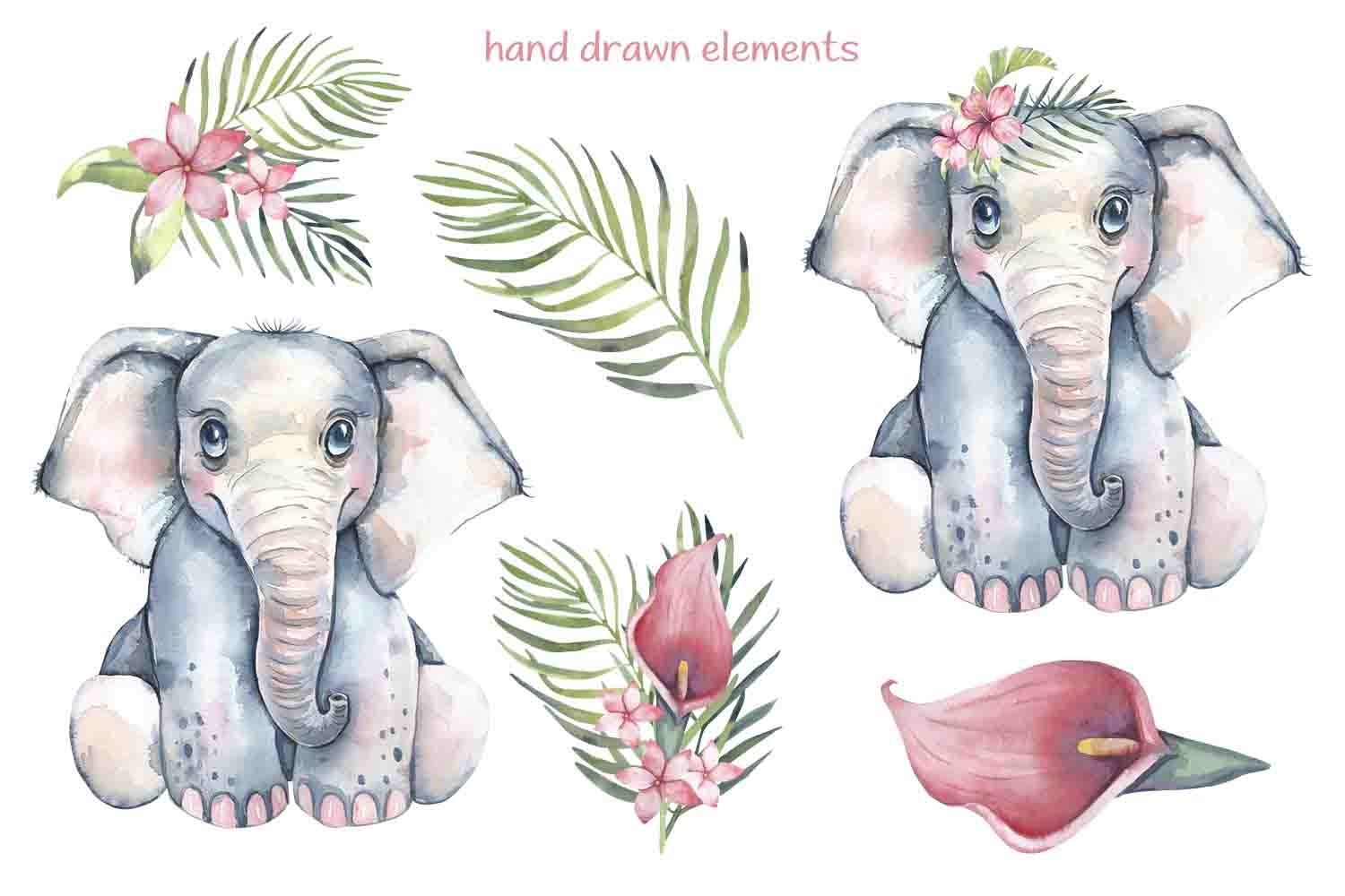 Watercolor elephant clipart. (590184)