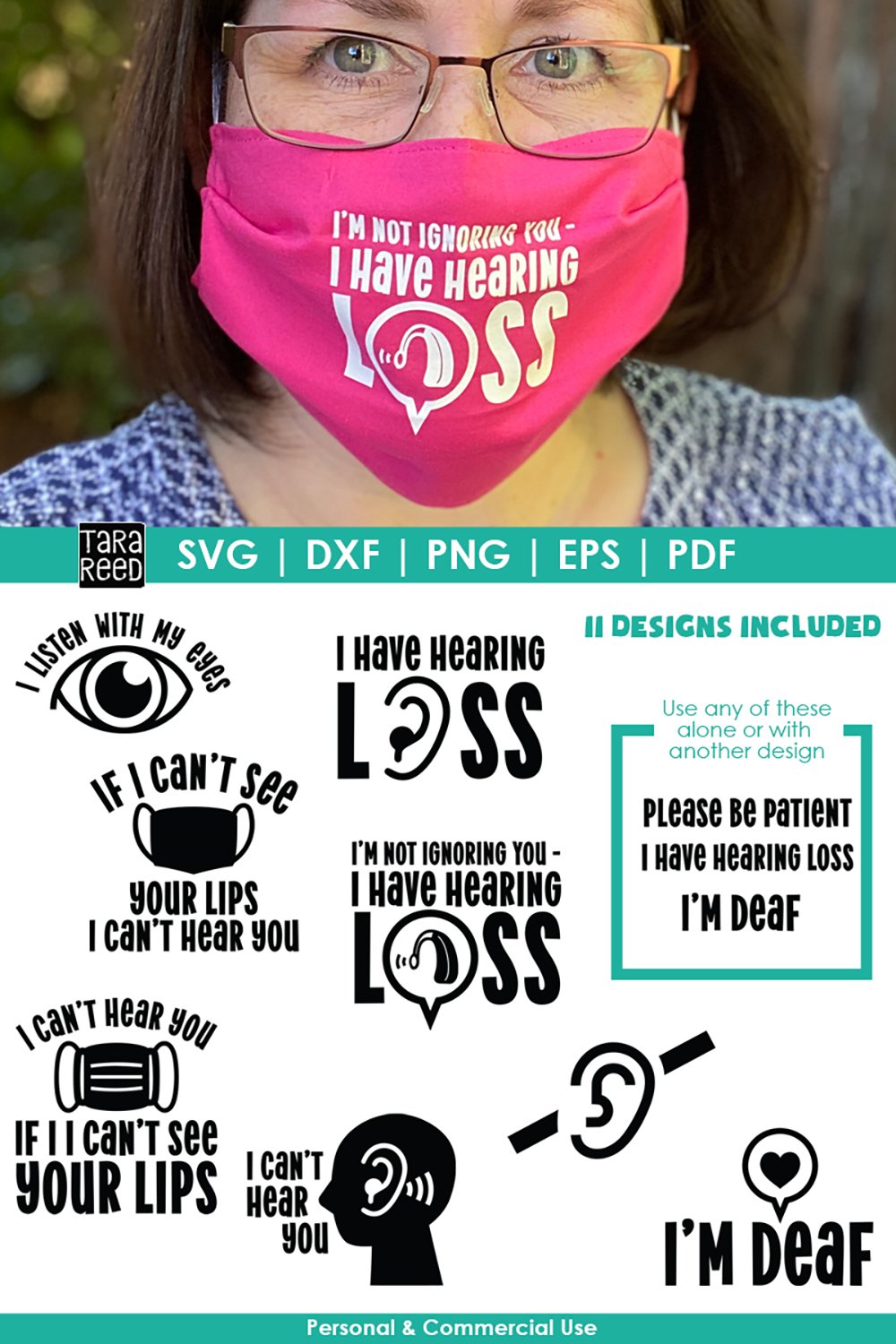 Face Mask Sayings for the Deaf or Hard of Hearing - SVG plus