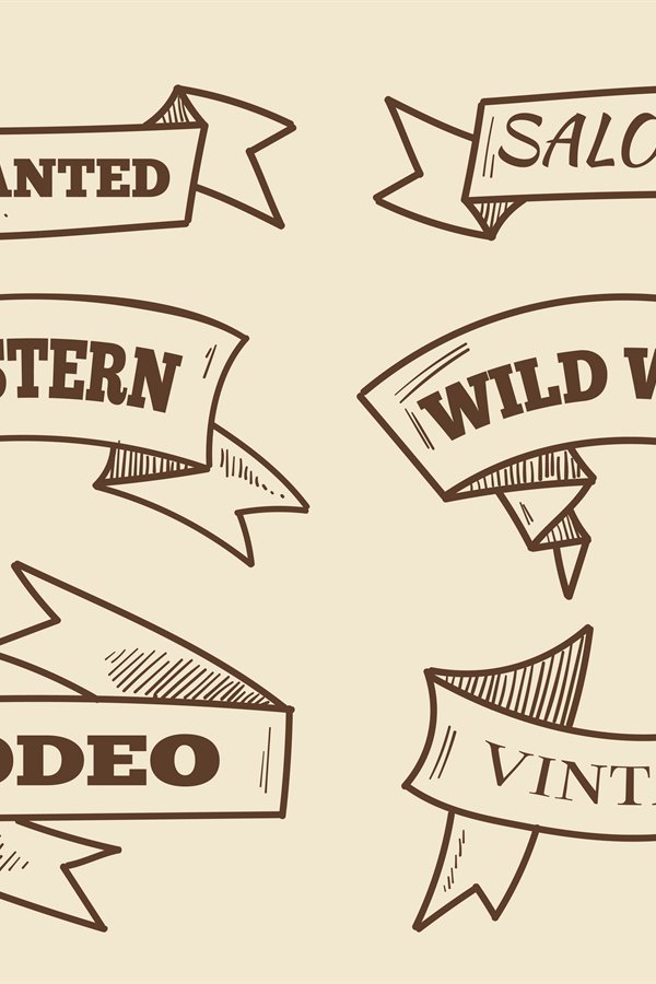 Hand drawn western ribbons. Vintage design elements
