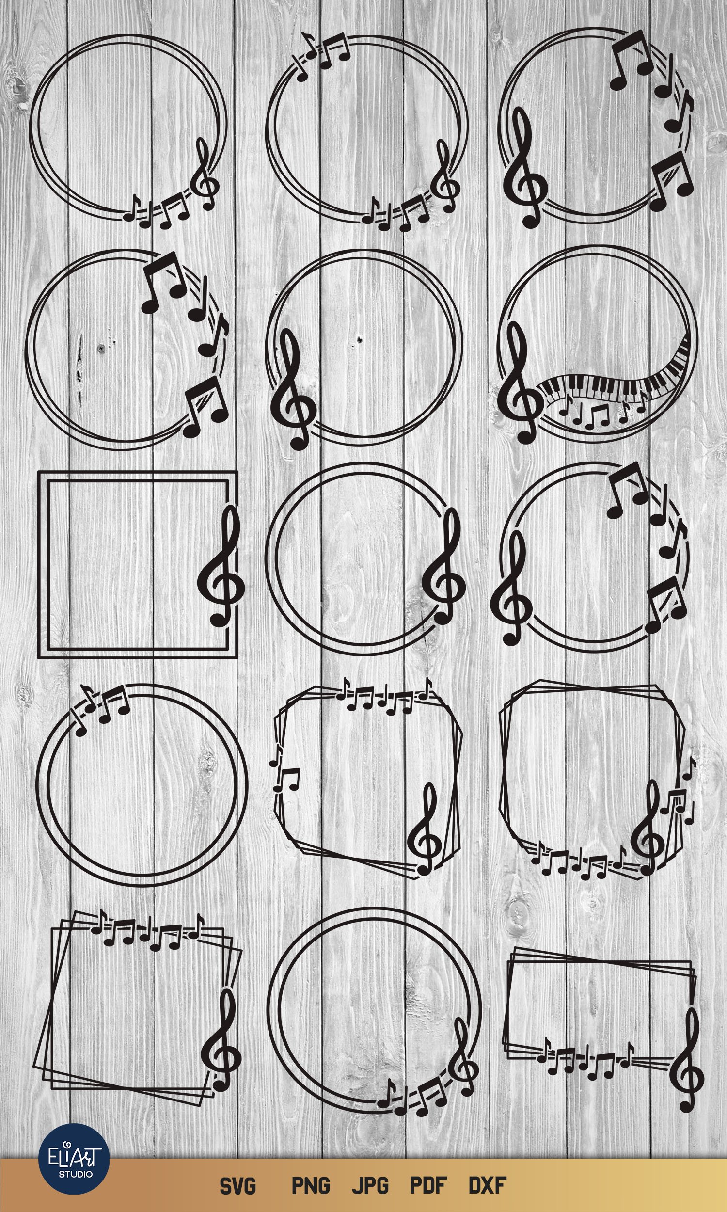 Music Frame Bundle SVG | Music Notes Monogram Frame SVG