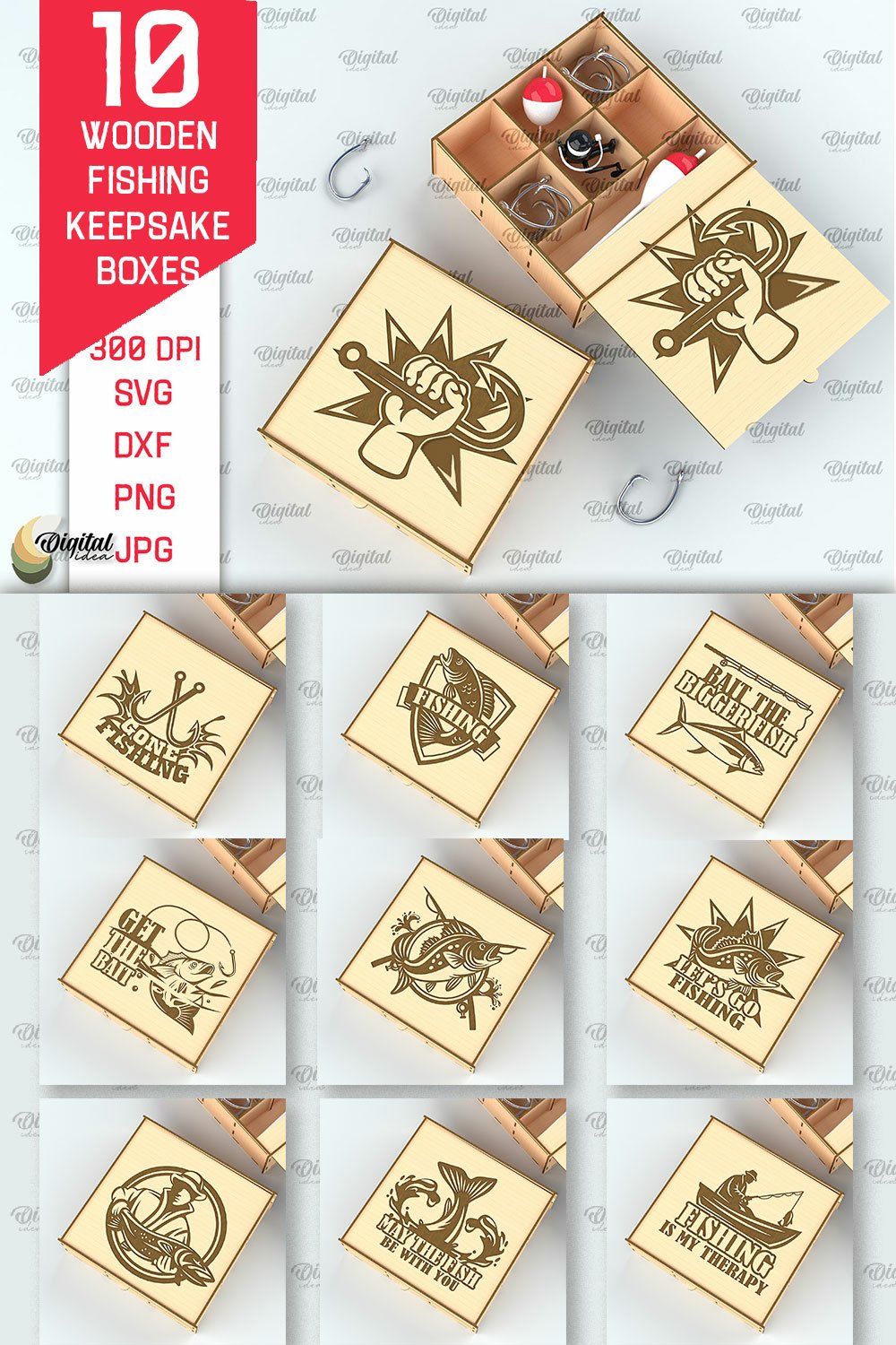 Wooden Fishing Boxes Laser Cut Bundle. 3D Fishing Boxes SVG