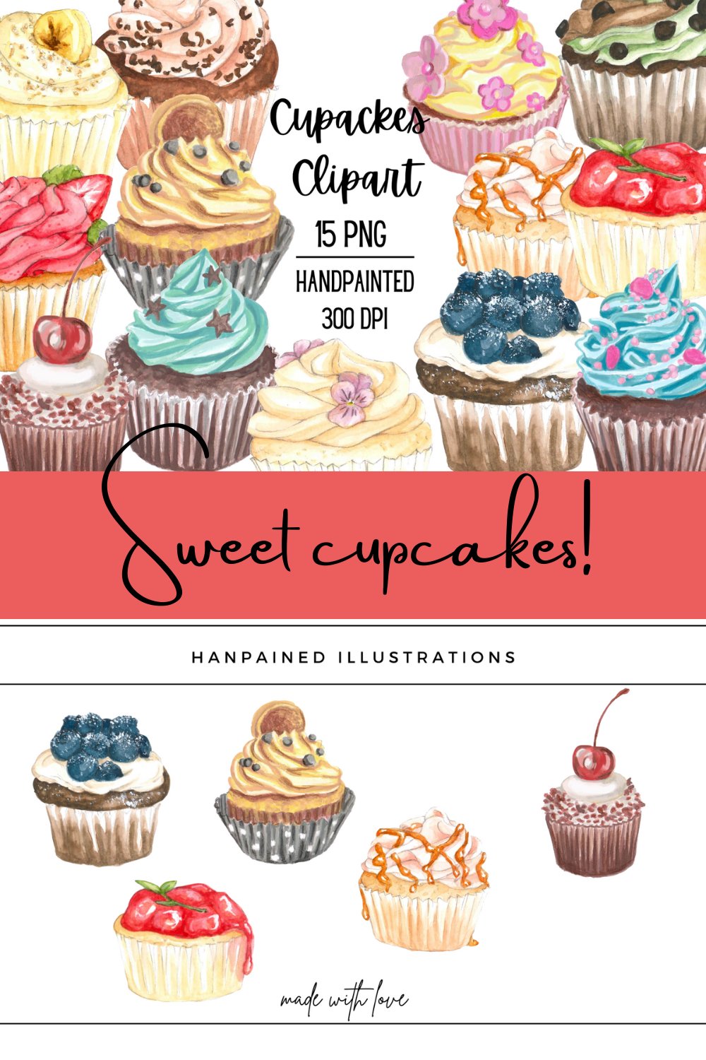 Watercolor Cupcakes Clipart, Muffins Clipart