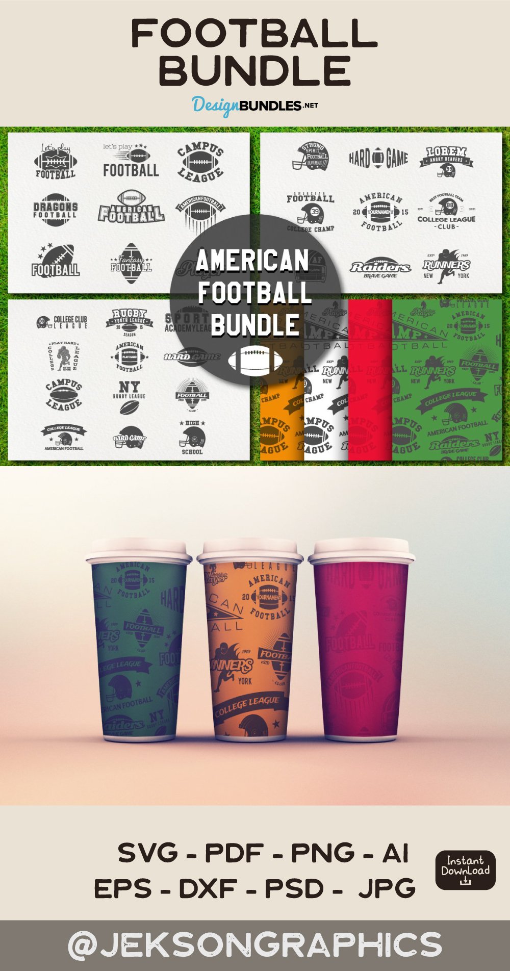 -70 American Football Labels Bundle