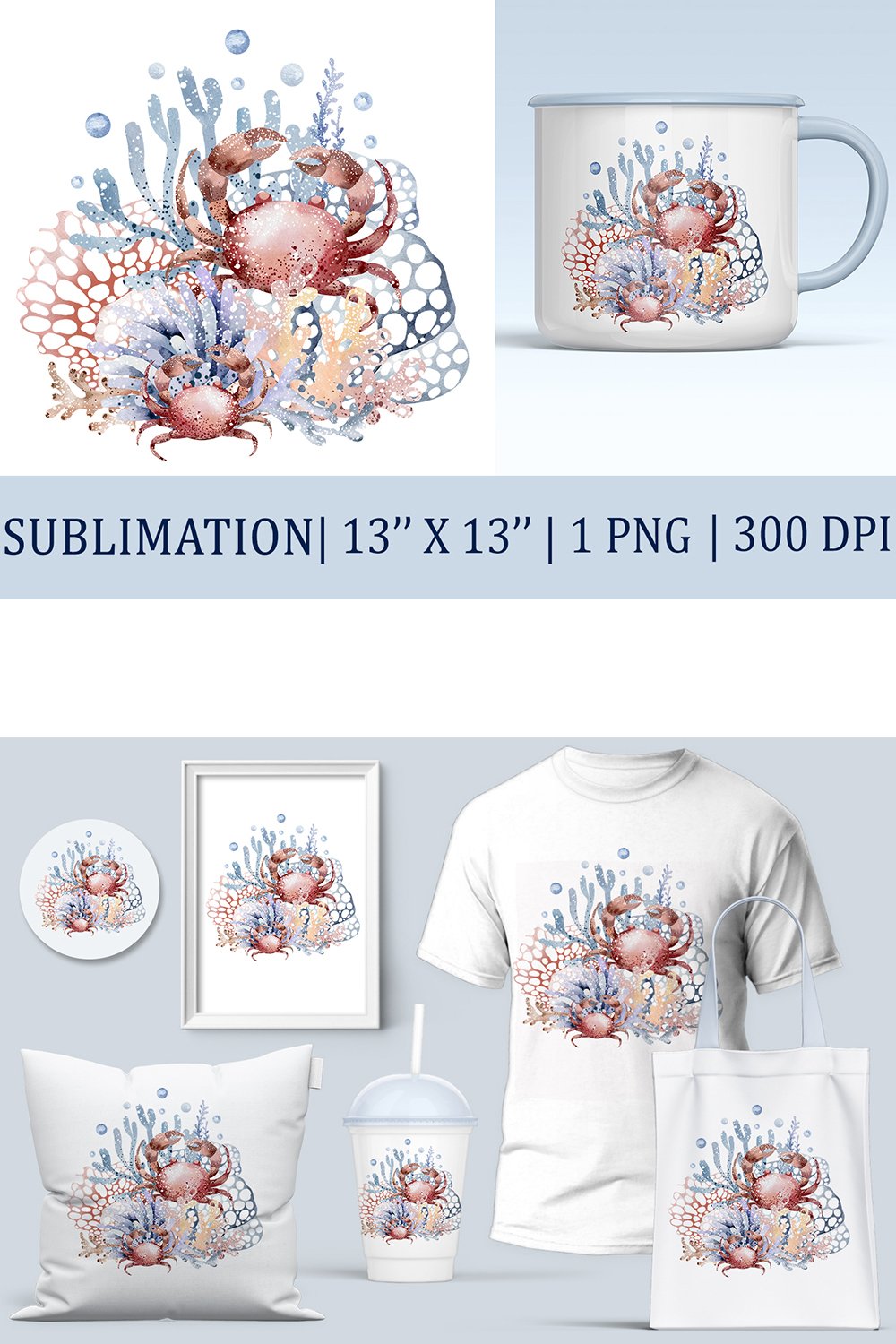 Sea crab sublimation|watercolor sea sublimation