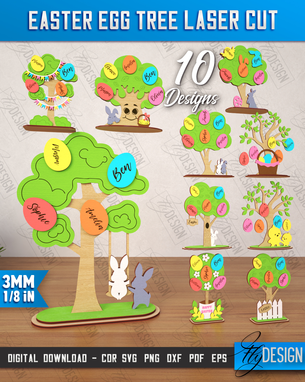 Easter Egg Tree Laser Cut Bundle, Personalized Easter Tree