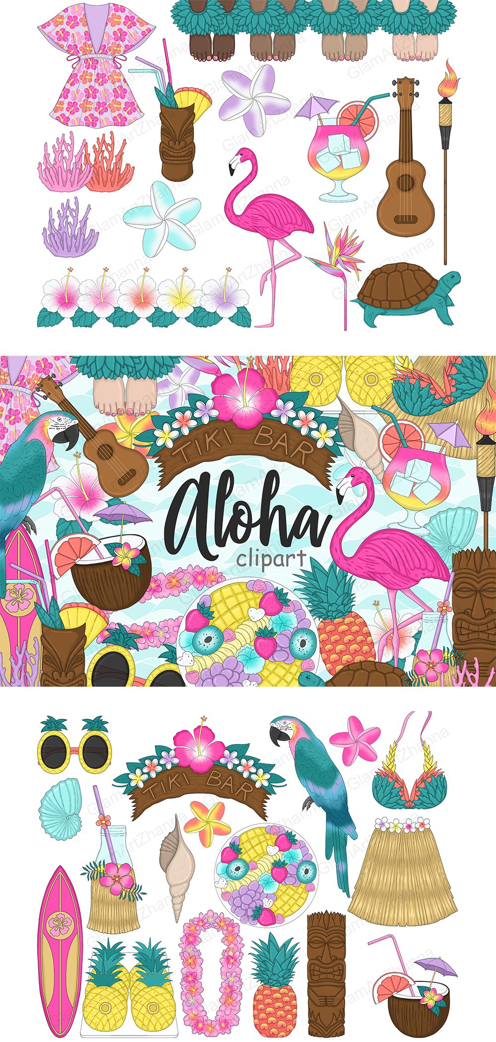 Aloha Clipart PNG | Summer Stickers Bundle