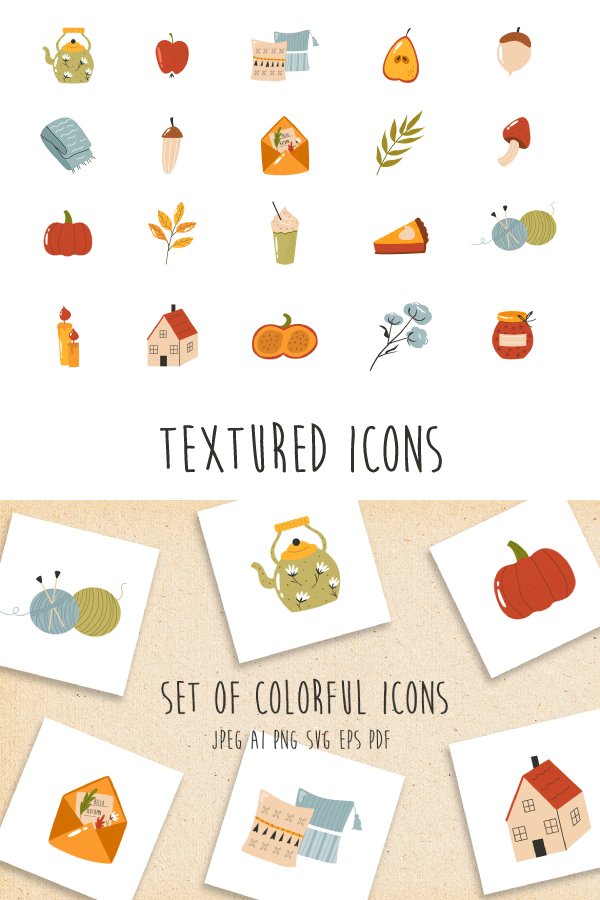 Set of Cosy Icons for Autumn Mood. SVG, PNG, PDG, (1576679)