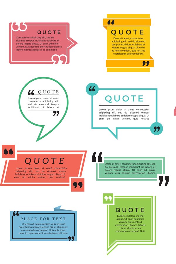 Quotes shapes. Text boxes remark sentences quotes vector typ