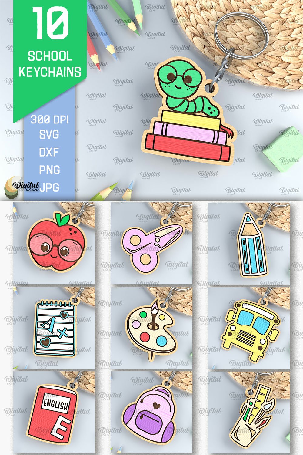 School Wooden Keychains Laser Cut Bundle. Key Ring for Kids