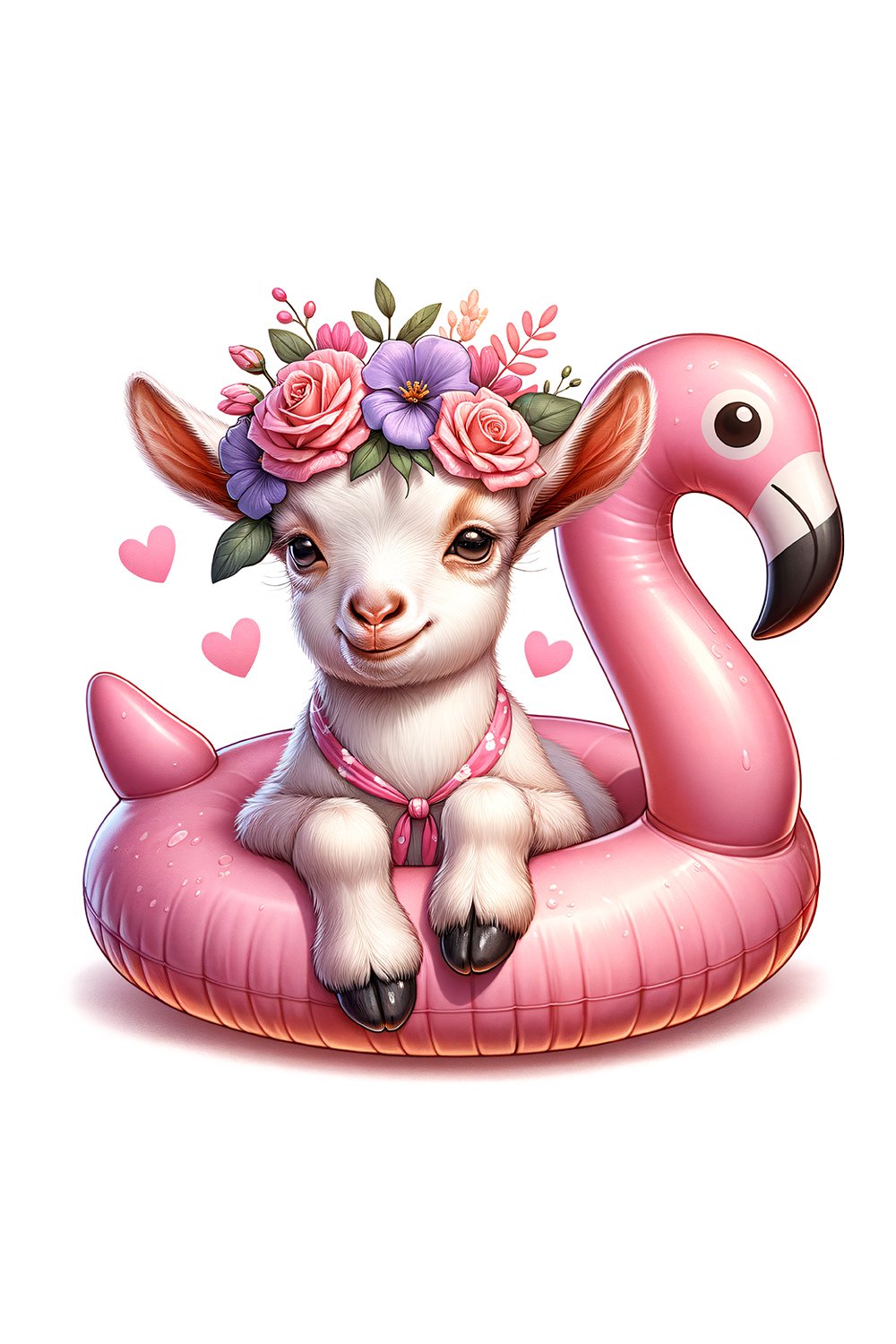 Goat with Flamingo Swimming Balloon Sublimation