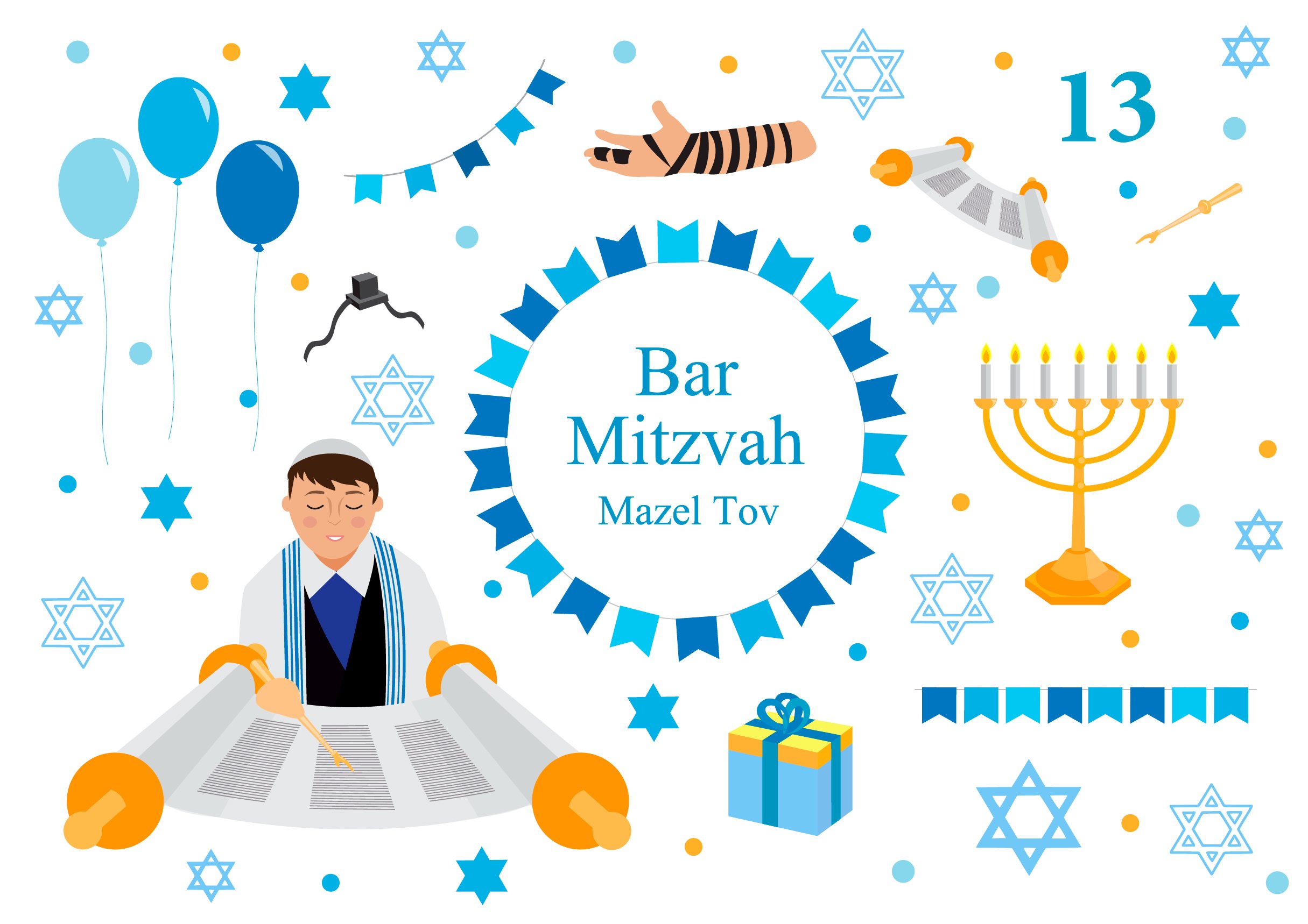 Bar mitzvah set of flat style icons