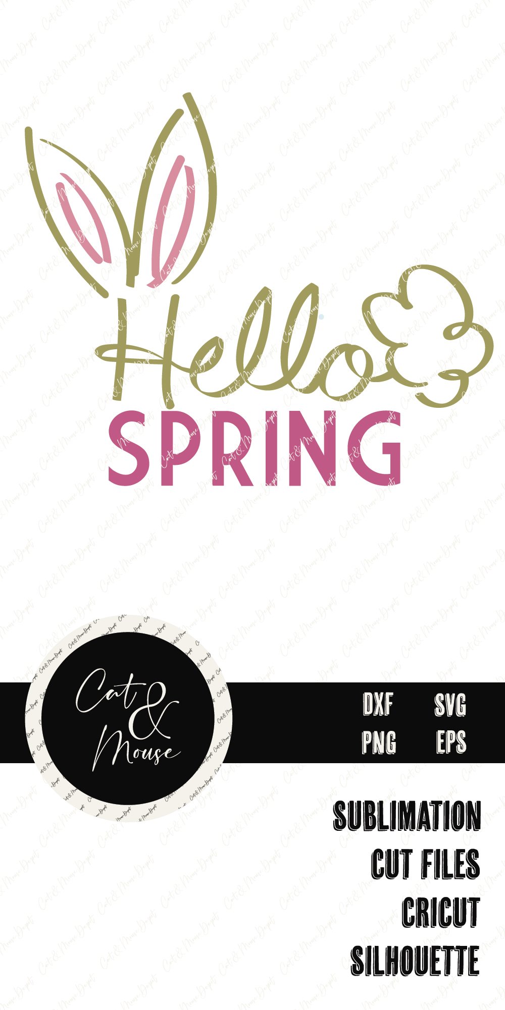 Hello Spring bunny tail and bunny ears SVG cut file PNG