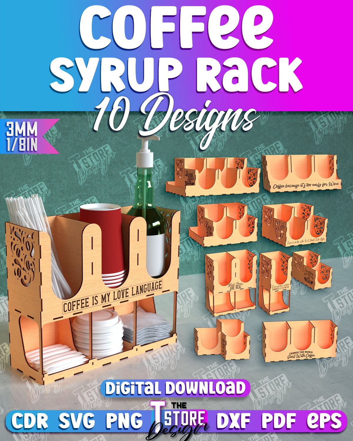 Coffee Syrup Rack Laser Cut Bundle | Desktop Organizers SVG
