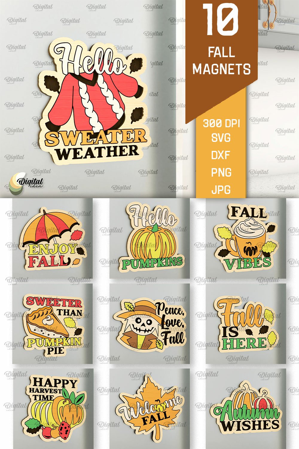 Fall Wooden Magnets Laser Cut Bundle. Autumn Magnets SVG